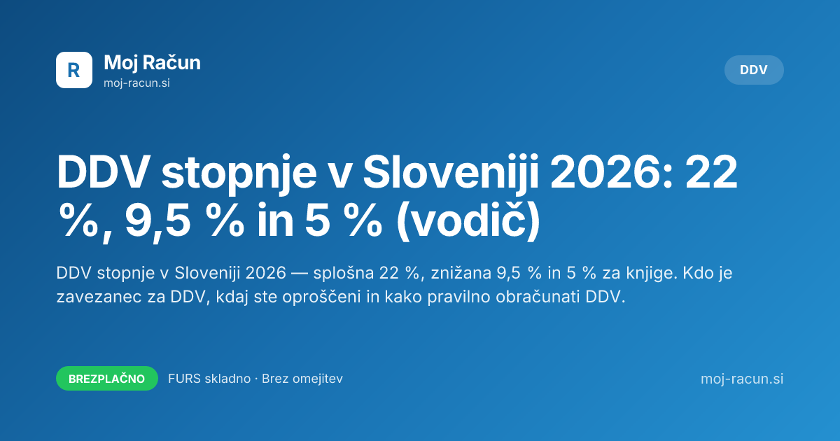 DDV stopnje v Sloveniji 2026: 22 %, 9,5 % in 5 % | Tabela